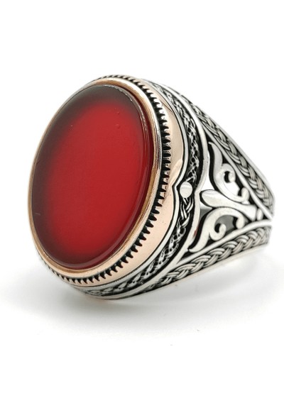 Prestige Gümüş Gümüş Erkek Yüzük Akik Taşlı