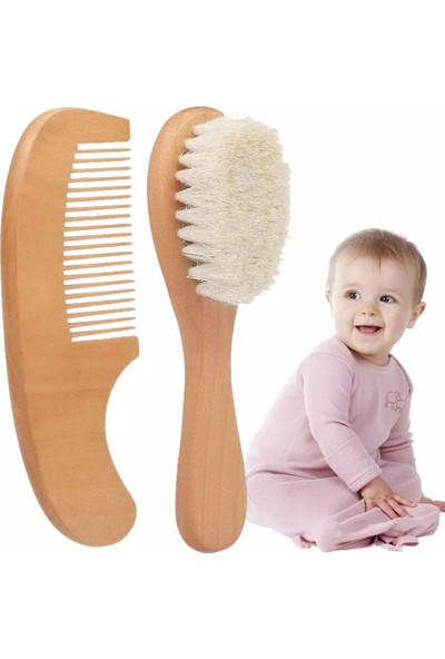 Neva Baby %100 Doğal Keçi Kılı Ahşap Bebek Saç Fırçası ve Tarağı