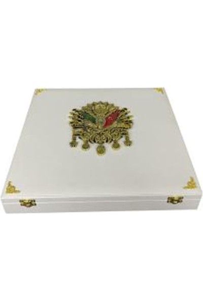 kutuveaksesuar Tesbih Kutusu 21'li Çift Katlı Beyaz Osmanlı Devlet Armalı