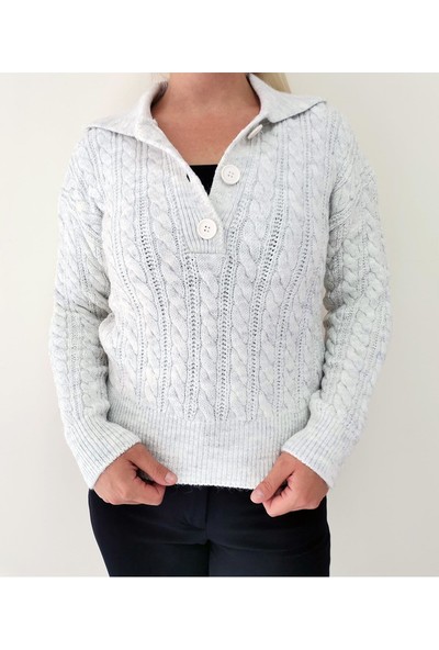 Otik Butik Düğmeli Polo Yaka Örgü Kazak Krem Otik Butik Düğmeli Polo Yaka Örgü Kazak Krem