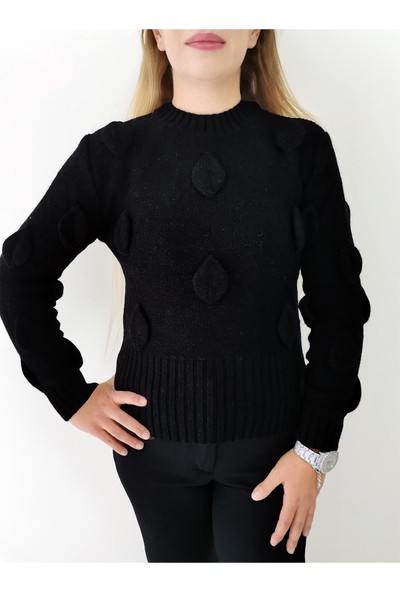 Otik Butik Her Yeri Yaprak Desenli Triko Kazak