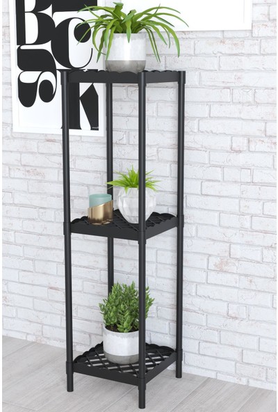 Remaks Moblen 3 Raflı Dekoratif Amaçlı Ayaklı Saksılık Çiçeklik - Siyah