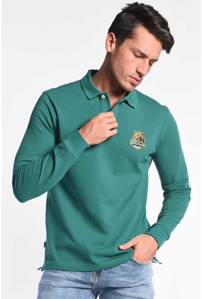 Ucla Compton Yeşil Polo Yaka Nakışlı Erkek Sweatshirt