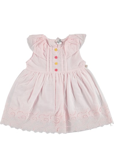 Babyz Yaz Kız Bebek Renkli Düğmeli Kısa Kol Bisiklet Yaka Elbise