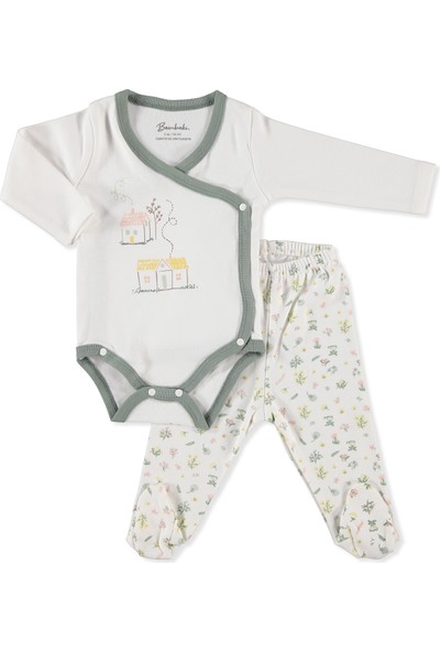 Bambaki Bebek Çiçekli Ev Zıbın Body-Patikli Alt