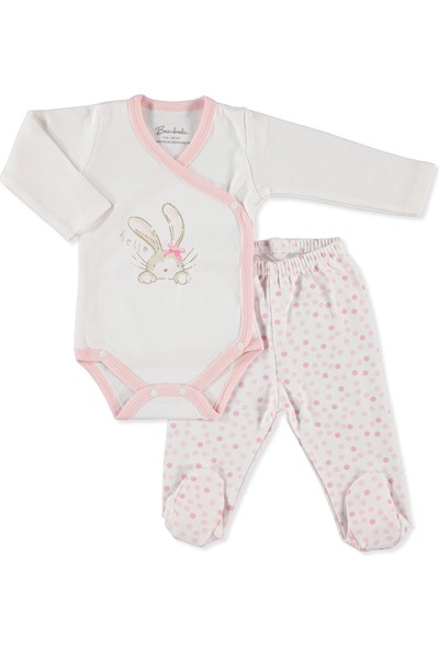 Bambaki Bebek Fiyonklu Tavşan Zıbın Body-Patikli Alt