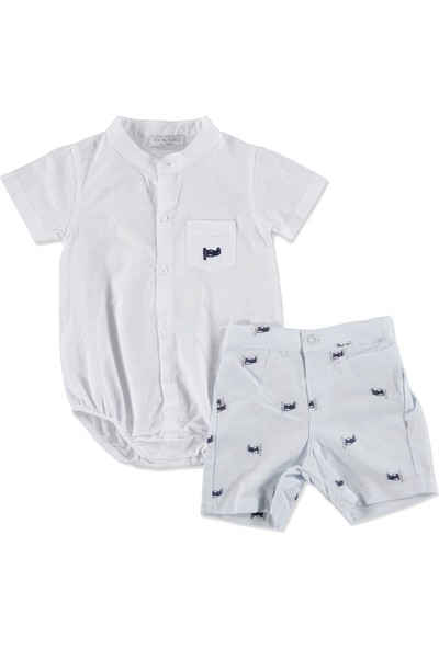 For My Baby Yaz Erkek Bebek Uçak Poplin Hakim Yaka 2'li Gömlek Body -Şort Takım