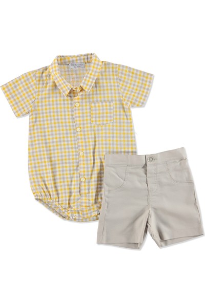 For My Baby Yaz Erkek Bebek Class Poplin Kısa Kol Polo Yaka 2'li Gömlek Body -Şort Takım