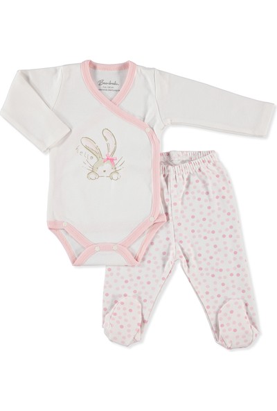 Bambaki Bebek Fiyonklu Tavşan Zıbın Body-Patikli Alt