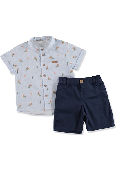 Midimod Yaz Erkek Bebek Aslan Hakim Yaka Kısa Kol Gömlek - Gabardin Şort Takım