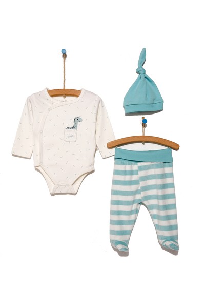 For My Baby Çizgili Kadife Zıbın-Şapka-Patikli Alt