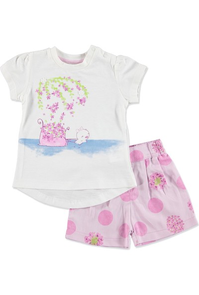 Hello Baby Yaz Kız Bebek Puanlı Çiçek Tshirt-Şort Takım