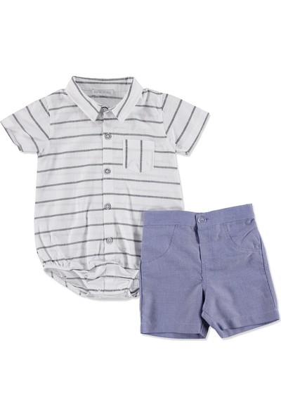 For My Baby Yaz Erkek Bebek Indigo Poplin Polo Yaka 2'li Gömlek Boy -Şort Takım