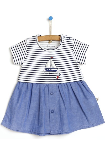 Bebbek Marin Çizgili Denim Elbise