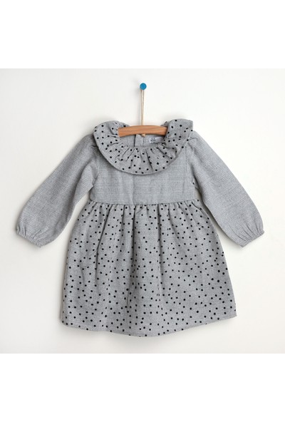 Hello Baby Kış Basic Flok Baskılı Bebek Elbise