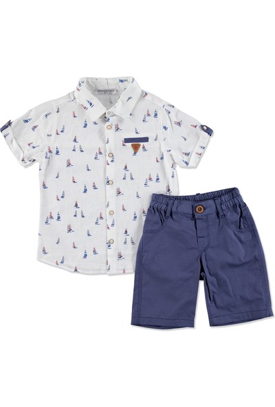 Midimod Yaz Erkek Bebek Yelken Dokuma Polo Yaka Gömlek - Gabardin Şort Takım