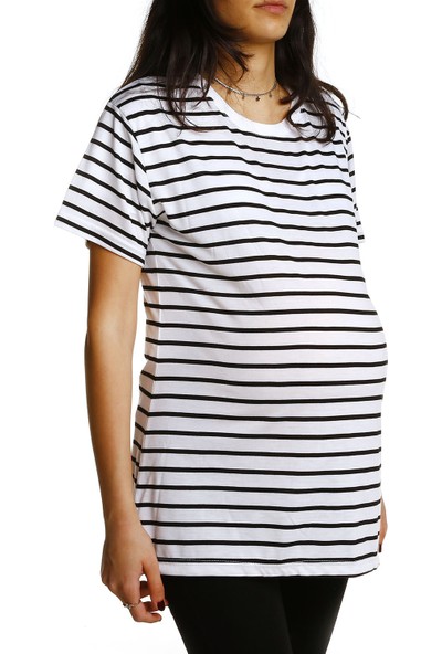 Baby Mom Babymom Çizgili Thsirt Hamile Kısa Kol Tshirt