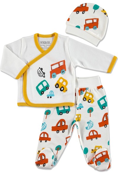 Hello Baby Taşıtlar Bebek 3'lü Zıbın-Şapka-Patikli Alt