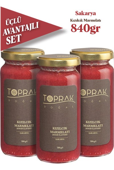 Toprak Doğal Şekersiz Kızılcık Marmelatı 3'lü Set