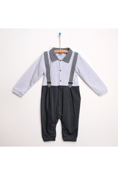 Babyz Minikareli Interlok Uzun Kol Lastikli Polo Yaka Tek Tulum