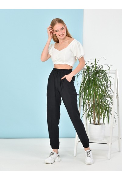 Shewky Kadın Kargo Pantolon Paça Lastikli Cepli
