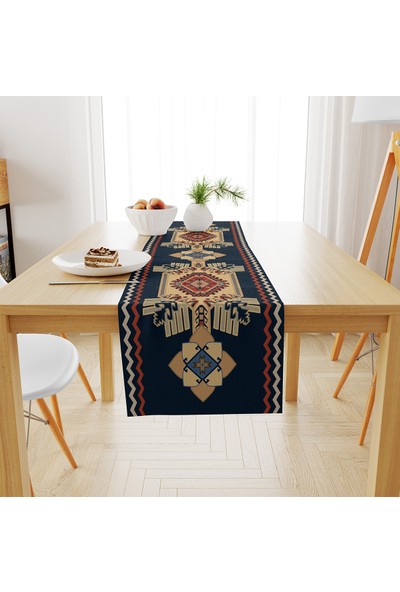 Luce Vita Home Lacivert Kilim Desenli Runner Masa Örtüsü 144*44 cm Luce Vita Home Lacivert Kilim Desenli Runner Masa Örtüsü 144*44 cm