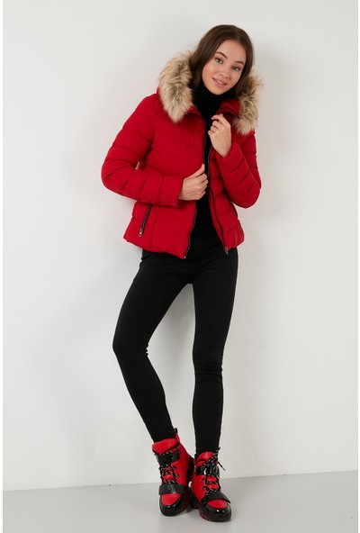 Lela Tüylü Kapüşonlu Cepli Şişme Mont Kadın MONT 497AURA