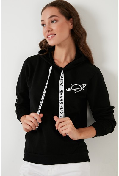 Lela Baskılı Kapüşonlu Kanguru Cepli Örme Sweat Kadın SWEAT 5413002