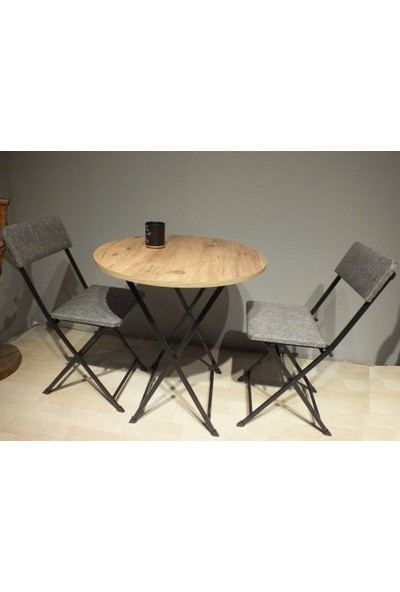 Tubix Ahşap Çam Desenli Yuvarlak Masa Sandalye Takımı