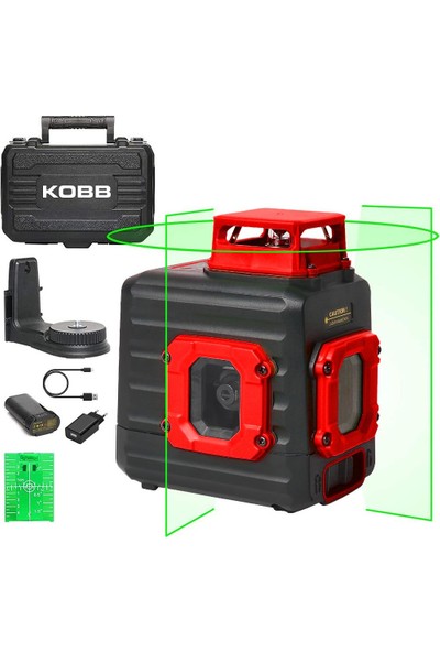 Kobb KBL33G 40 Metre Profesyonel Li-Ion Şarjlı 2X90⁰/360⁰ Otomatik Hizalamalı Yeşil Çapraz Çizgi Lazer Distomat Kobb KBL33G 40 Metre Profesyonel Li-Ion Şarjlı 2X90⁰/360⁰ Otomatik Hizalamalı Yeşil Çapraz Çizgi Lazer Distomat