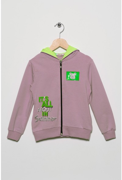 Zepkids Kız Çocuk Summer Baskılı Kapüşonlu Fermuarlı Sweat 3-7 Yaş