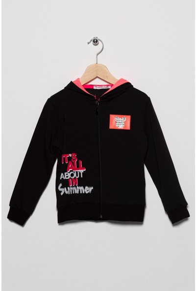 Zepkids Kız Çocuk Summer Baskılı Kapüşonlu Fermuarlı Sweat 3-7 Yaş