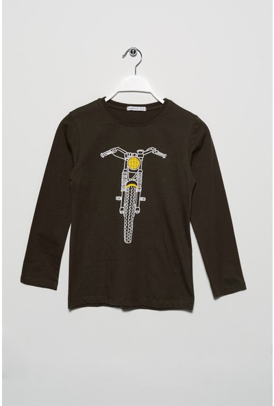 Zepkids Erkek Motor Baskılı Uzun Kol Bisiklet Yakatshirt 9-12 Yaş
