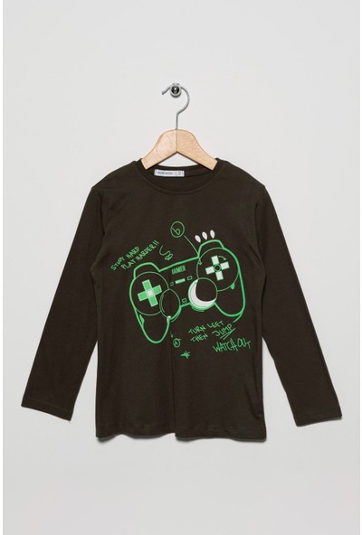 Zepkids Erkek Oyun Konsolu Baskılı Uzun Kol Tshirt 5-8 Yaş
