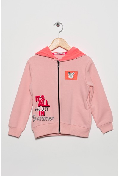 Zepkids Kız Çocuk Summer Baskılı Kapüşonlu Fermuarlı Sweat 3-7 Yaş