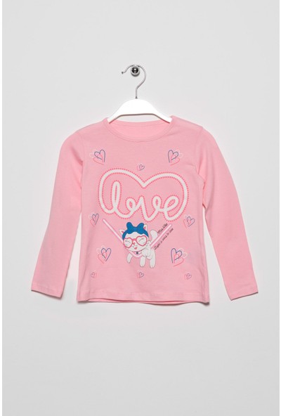 Zepkids Kız Çocuk Kalp Desenli Uzun Kol Tshirt 5-9 Yaş