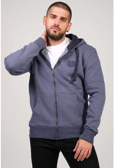 Giyim Dünyası Erkek Kapüşonlu Fermuarlı Sweat Indigo Giyim Dünyası Erkek Kapüşonlu Fermuarlı Sweat Indigo