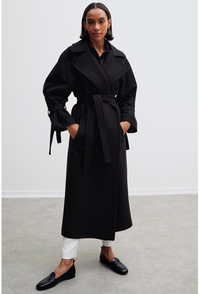 Perspective Jarne Rahat Kalıp Bilek Boy Yün Siyah Kaban Perspective Jarne Rahat Kalıp Bilek Boy Yün Siyah Kaban