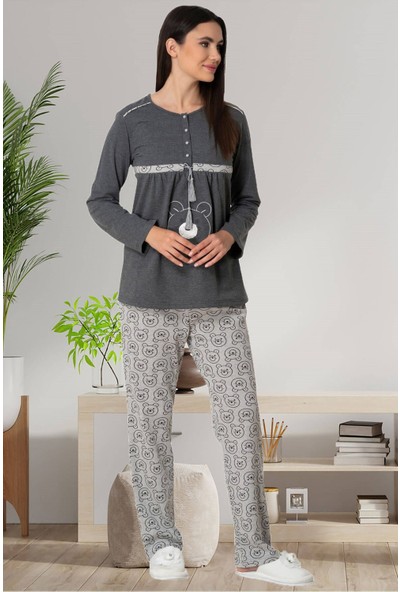 Şık Mecit Füme Lohusa Pijama Takımı