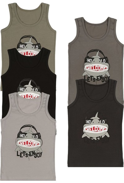 Donella 5'li Köpekbalığı Baskılı Erkek Çocuk Atlet - 7771LJ