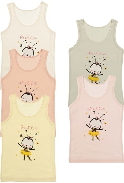 Donella 5'li Renkli Arı Baskılı Kız Çocuk Atlet - 4971GS