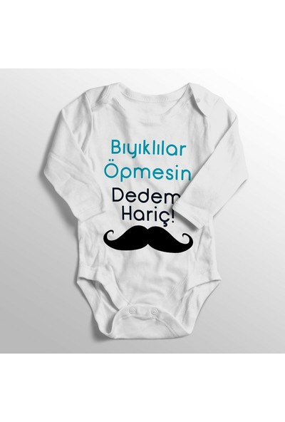 Limon Bıyıklılar Öpmesin Dedem Hariç Baskılı Bebek Zıbını Limon Bıyıklılar Öpmesin Dedem Hariç Baskılı Bebek Zıbını
