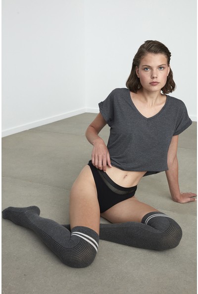 Penti Kül Rengi Rib Line Dizüstü Çorap