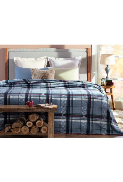 Madame Coco Bibiane Welsoft Tek Kişilik Baskılı Battaniye - Indigo