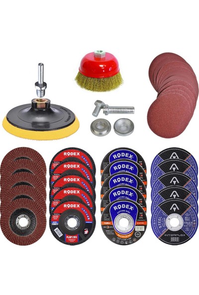 Badem10 40 Parça Avuç İçi Spiral Taşlama Cırt Zımpara Ahşap Flap İnox Metal Kesici Kesme Diski Seti 115 mm Badem10 40 Parça Avuç İçi Spiral Taşlama Cırt Zımpara Ahşap Flap İnox Metal Kesici Kesme Diski Seti 115 mm
