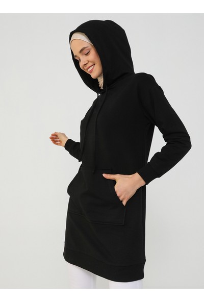 Refka Kapüşonlu Sweatshirt - Siyah - Refka Basic Refka Kapüşonlu Sweatshirt - Siyah - Refka Basic