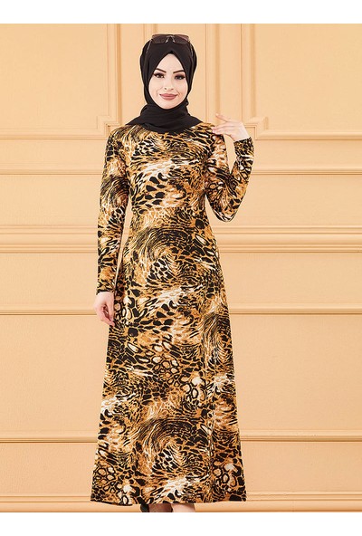 Tofisa Desenli Elbise - Siyah - Tofisa