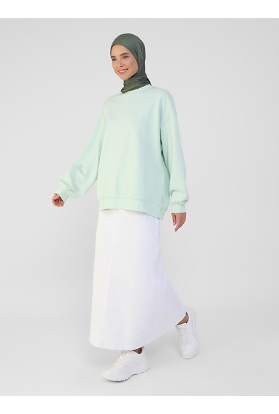 Benin Doğal Kumaşlı Kontrast Dikişli Kot Etek - Beyaz - Benin Benin Doğal Kumaşlı Kontrast Dikişli Kot Etek - Beyaz - Benin