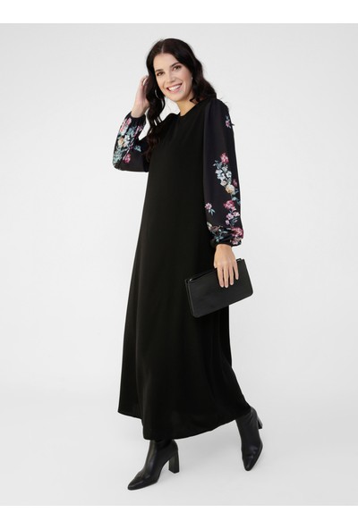 Alia Büyük Beden Çiçek Desenli Elbise - Siyah - Alia