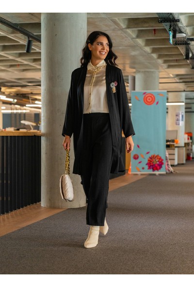 Alia Büyük Beden Broş Detaylı Kap&pantolon Ikili Takım - Siyah - Alia